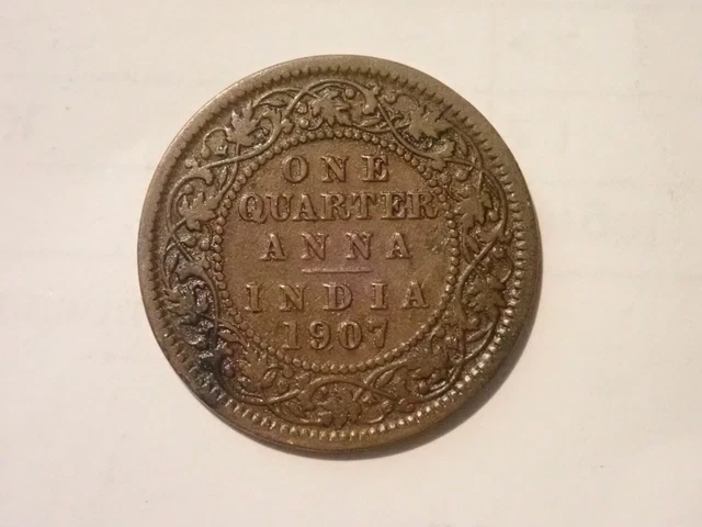 1907 INDIA EDWARD Vii Copper Quarter Anna Coin Very Nice Collectable ...