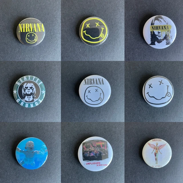 NIRVANA INSPIRED PIN Button Badges 32mm Size Rock Band Grunge Rock ...