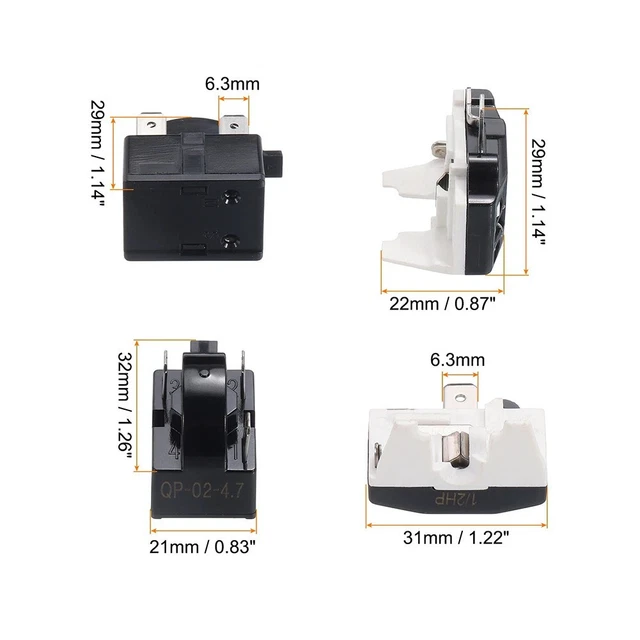3 PIN PTC Starter Relay with Overload Protector for Mini Refrigerator ...