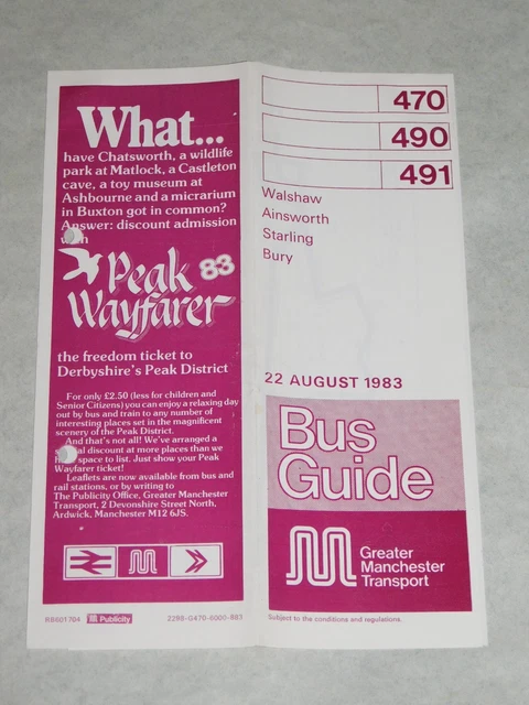 GREATER MANCHESTER TRANSPORT Gmt Bus Timetable Route 470 490 491 August ...