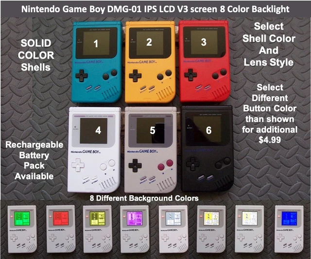NINTENDO GAME BOY DMG-01 with IPS LCD V3 screen 8 Color Backlight Mod ...