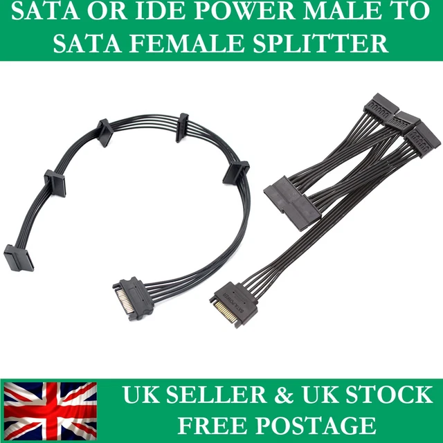 SATA OR IDE 4 Pin Power Male To Sata Female Splitter Adapter Cable £6. ...