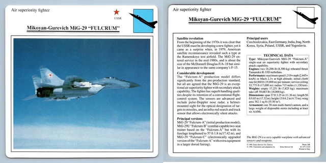 MIKOYAN-GUREVICH MIG-29 &FULCRUM& Air Superiority Warplanes Collectors Club Card £1.25 - PicClick UK