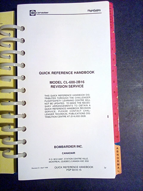 CHALLENGER 601-3A/3R QUICK Reference Handbook FlightSafety Checklist £ ...
