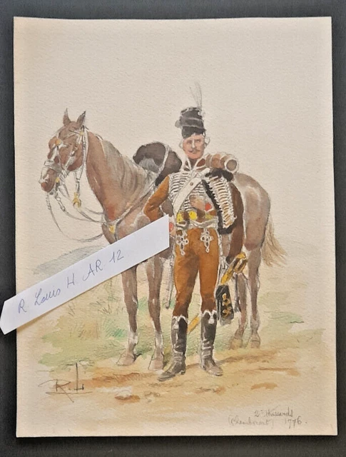 RENÉ LOUIS AQUARELLE originale Hussards Chamborant 2ème hussards 1776 ...