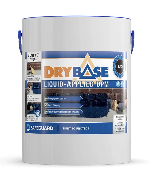 DRYBASE LIQUID DAMP Proof Membrane 5 Litre, Black - Damp Proofing Paint ...