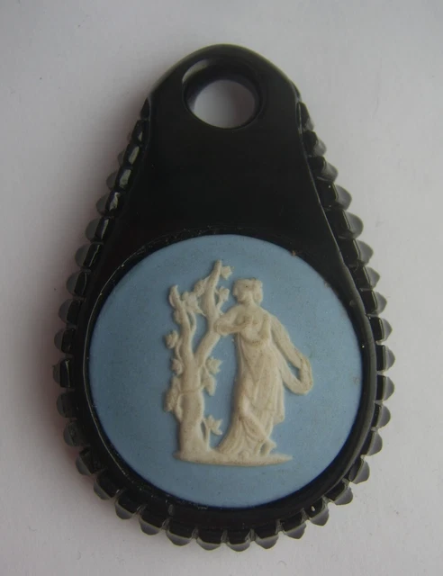 RARE VICTORIAN WHITBY Jet Wedgwood Blue Jasperware Greek Goddess Cameo ...
