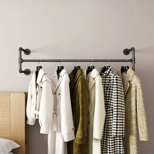 HEAVY DUTY WALL-MOUNTED Clothes Rack Industrial Pipe Garment Hanging ...