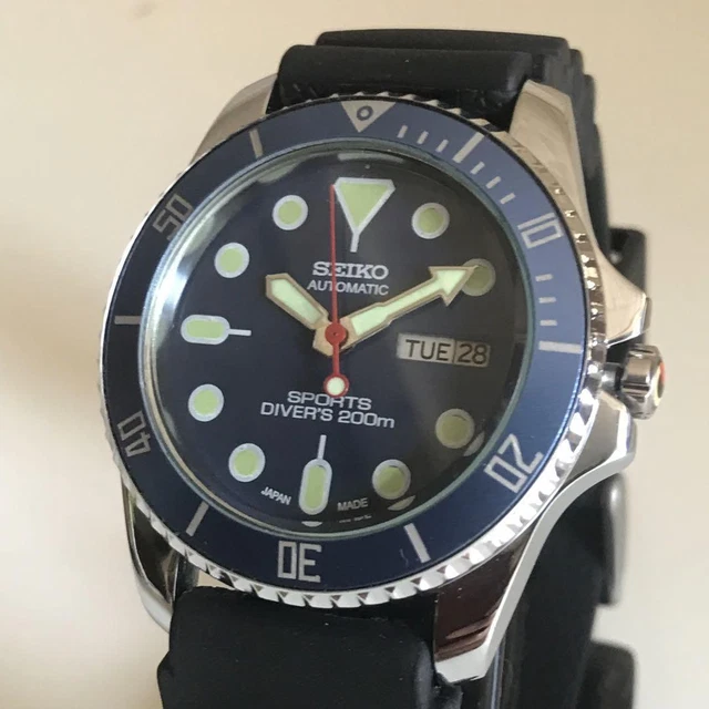 SEIKO VINTAGE ANTIQUE Diver Watch Automatic Black Silver Men's Watch ...