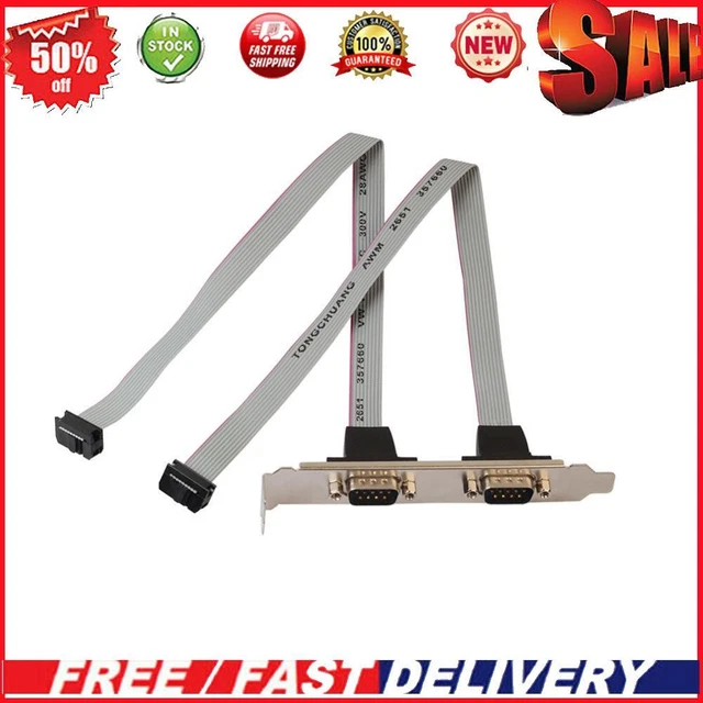 2-PORT SERIAL RS232 DB9 Male COM Port to IDC 10pin Cable w/ Bracket $11 ...