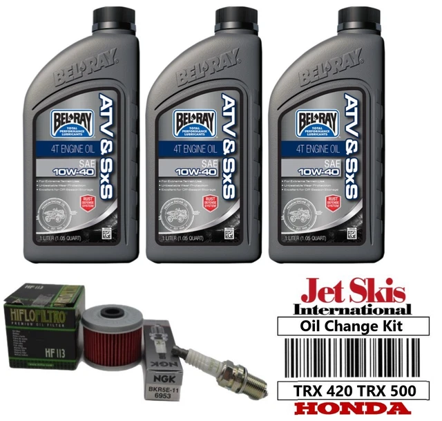 HONDA TRX420 RANCHER Rubicon Bel Ray Oil Change Kit Filter NGK BKR5E-11 ...