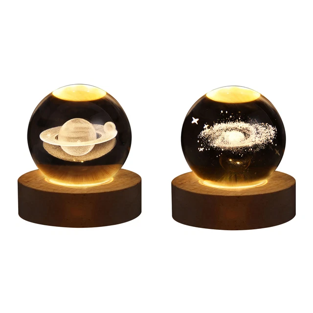 ASTRONOMY CRYSTAL BALL Light Wooden Base 3D Planet Saturns Lamp LED ...