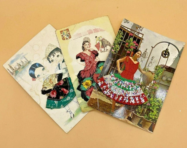 SET OF 3 Rare Collectible Vintage/Retro Embroidered Spanish Postcards £ ...