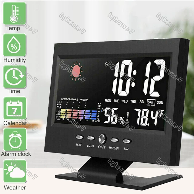 DIGITAL LED DESK Alarm Clock Date Time Week Temp Humidity Weather ...