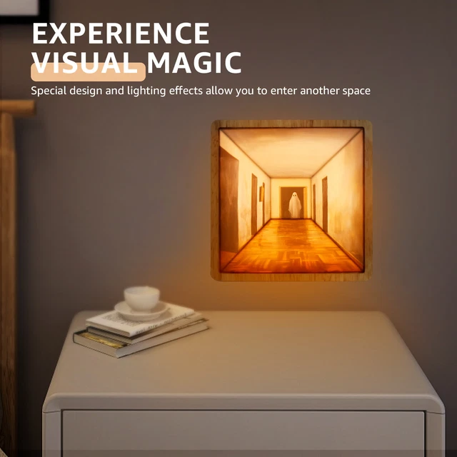 3D EYE VISUAL Night Light Wood Wall Art Lamp Captivating Effect LED ...