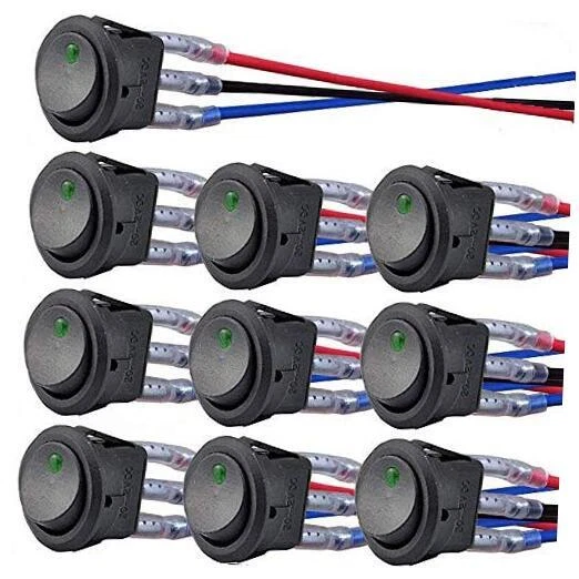 ROCKER TOGGLE SWITCH,12V 20A/24V 10A 3Pin Dot Green Light ON/Off LED ...