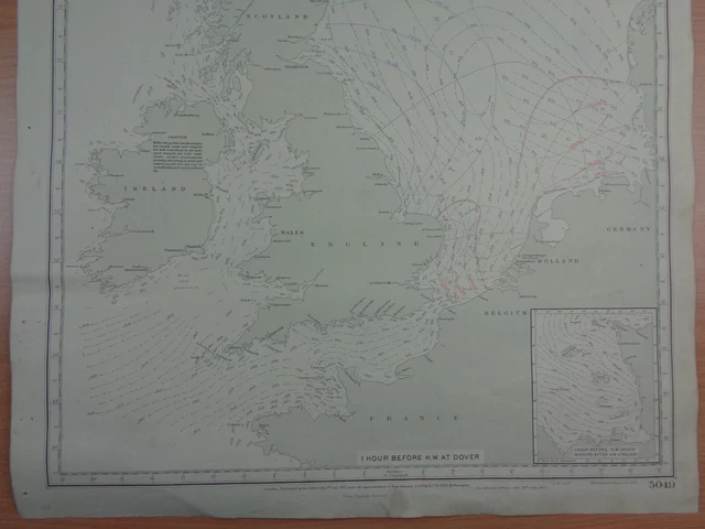 WW2 BRITISH ADMIRALTY TIDAL MAP (British Isles 1 HOUR BEFORE High Water ...
