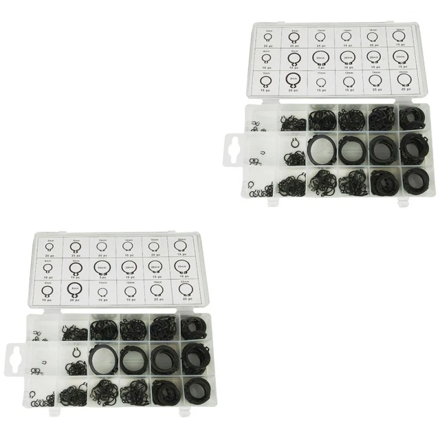 2 PACK CARBON Steel Retaining Ring Set External Snap Assortment Circlip ...