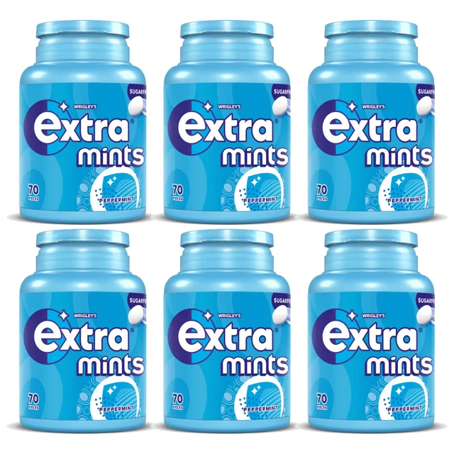 WRIGLEYS EXTRA MINTS Tubs 6 X 70 Pieces Peppermint Sugar Free BBE: 05 ...