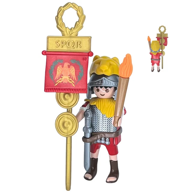 PLAYMOBIL FIGURINE LÉGIONNAIRE romain rouge/argent bannière torche EUR ...