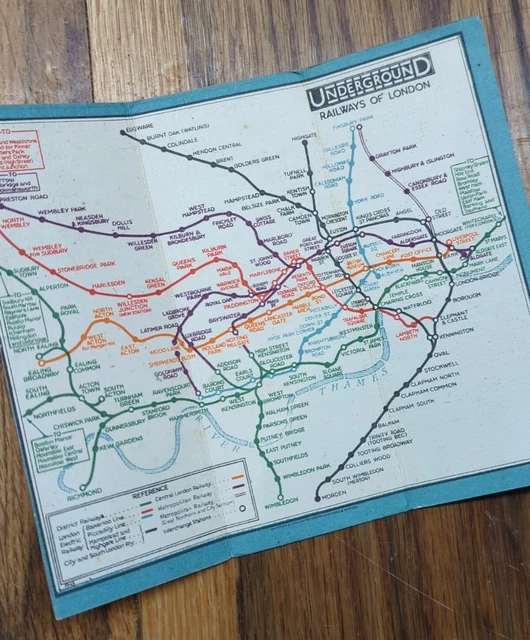 RARE 1929 ORIGINAL Map London Underground Railways Frederick Stingemore ...