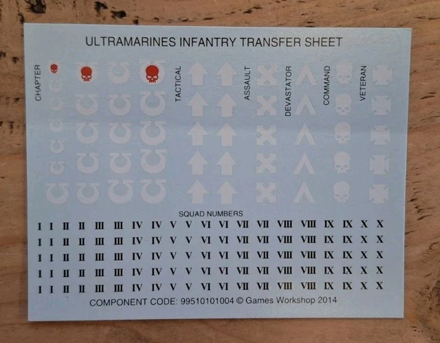 GAMES WORKSHOP ULTRAMARINES Infantry Transfer Sheet Kill Team Warhammer ...
