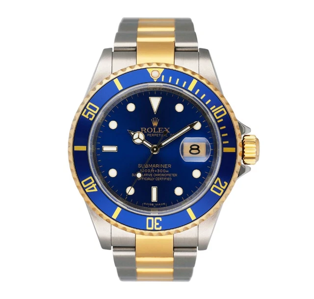 ROLEX SUBMARINER 16613 18K Yellow Gold / Steel Oyster Blue Bezel Watch ...