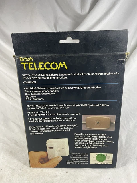 VINTAGE BRITISH TELECOM Telephone Extension Socket Kit Original Box £4. ...