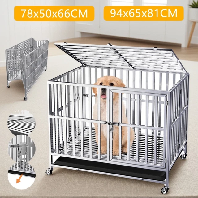 PORIYA XL DOG Cage Metal Pet Kennel Strong w/ Wheels & Tray Lock Quick ...