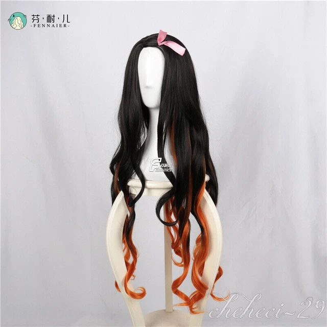 DEMON SLAYER KIMETSU no Yaiba Kamado Nezuko Long Curly Hair Wig hot ...