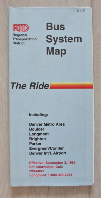 VINTAGE 1995 DENVER Rtd Bus System Route Map The Ride Colorado CO $20. ...
