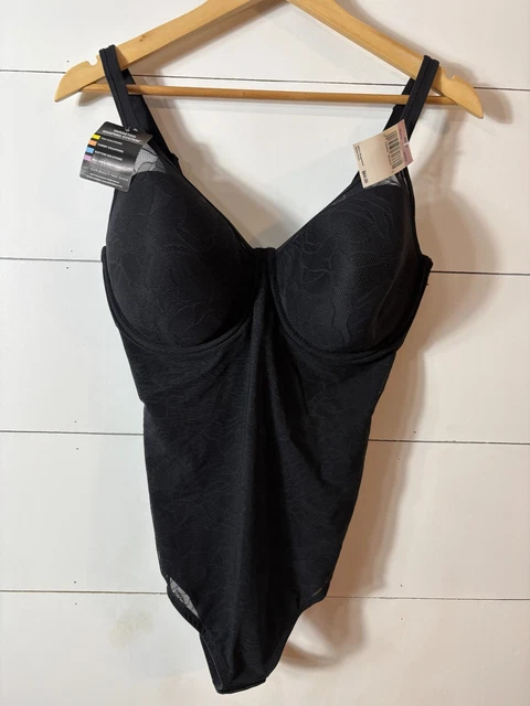 ALL OVER SOLUTIONS Body Shaper 40D Black Lace Underwire Smoothing Body ...