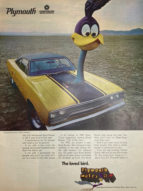RARE VINTAGE 1969 Plymouth Road Runner 2-Door Hardtop Print Ad ...