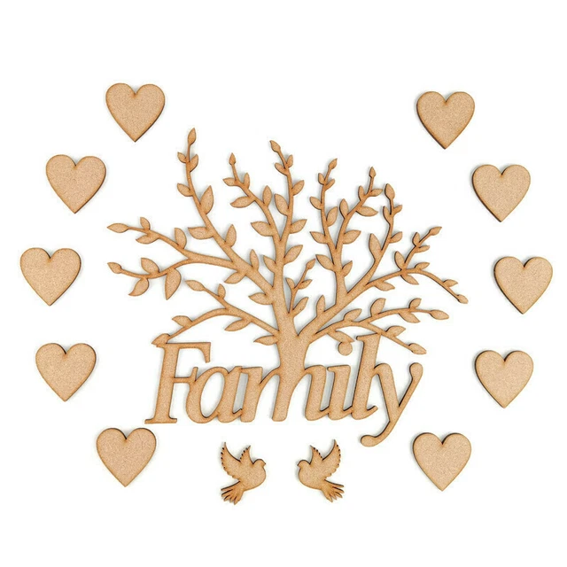 MDF FAMILY TREE Craft Shape Wooden Craft Blank Wedding Guestbook Heart ...