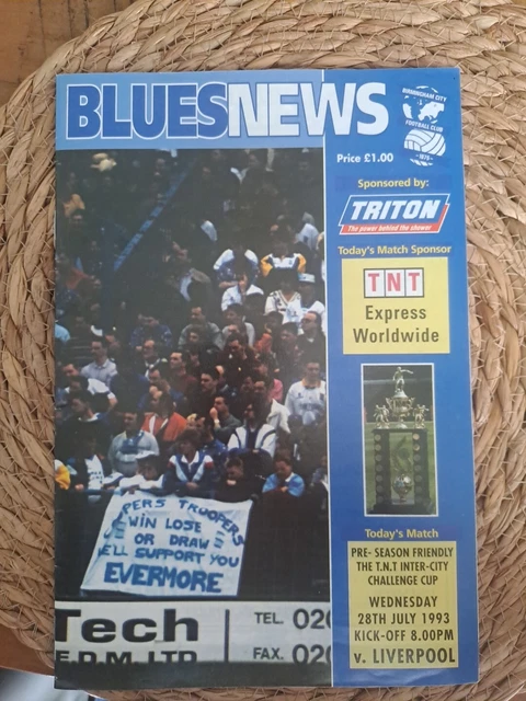 BIRMINGHAM CITY V Liverpool Friendly 28th July 1993 Programme £3.00 ...