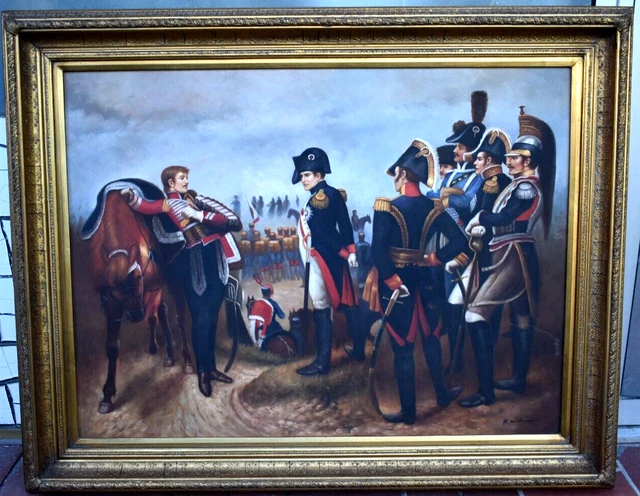 TABLEAU HUILE SUR toile scène militaire Napoléon Bonaparte maréchaux ...