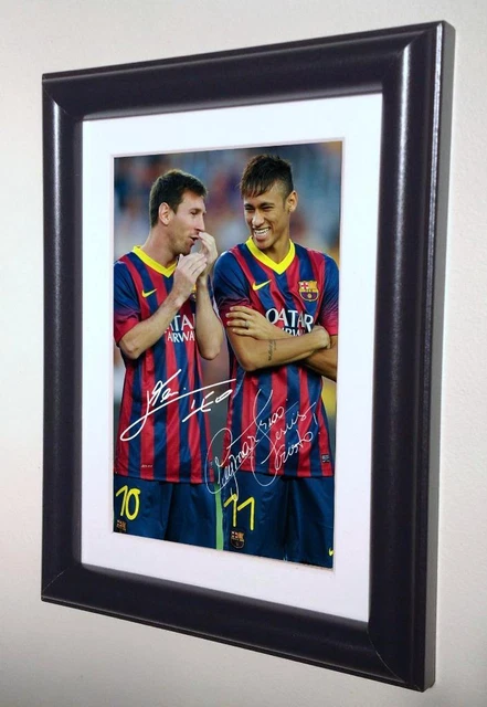 SIGNED LIONEL MESSI Neymar JN Barcelona Photo Picture Frame Autograph ...