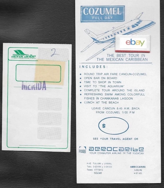 AEROCARIBE AEROLINEAS DE Mexico Embraer Bandit Ad & Boarding Pass ...