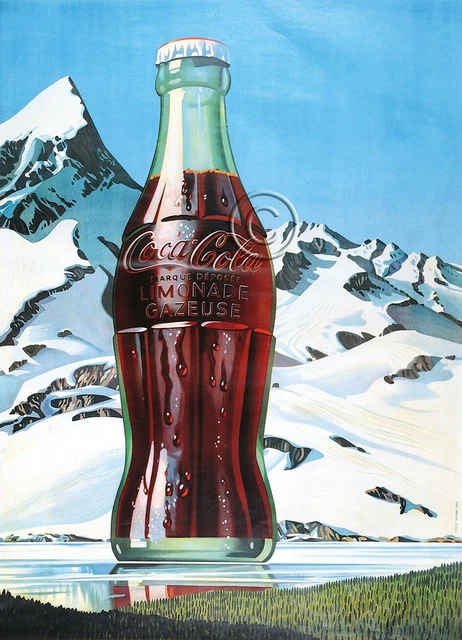 CLASSIC COCA COLA Bottle 1940 Swiss Advert Print Poster Wall Art ...