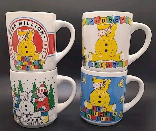 4 X BBC Children in Need Pudsey Bear Mugs Vintage Assortment from 1986 ...