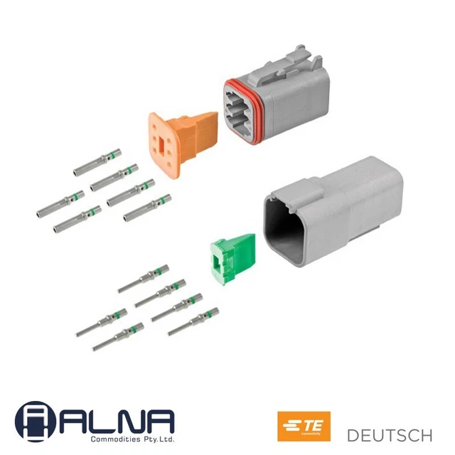DEUTSCH PLUG CONNECTOR DT Series 6 Way Kit Green Band Contacts DT6-1 ...
