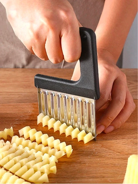 CRINKLE CUTTER WAVY Vegetable Potato Chip Slicer Knife Stainless Steel ...