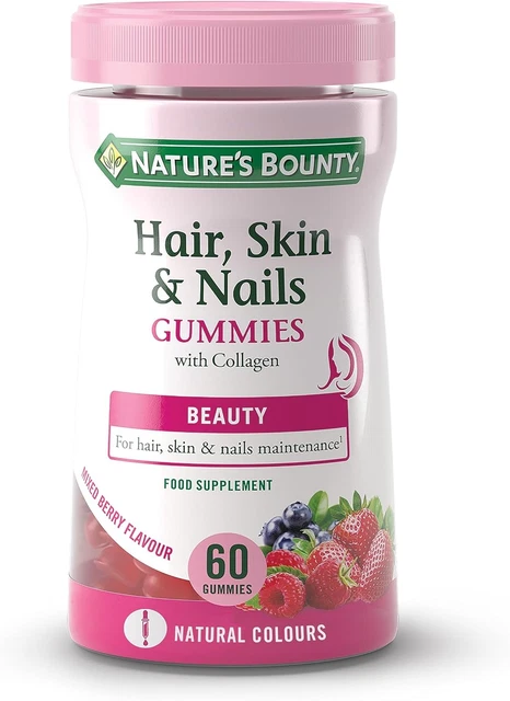 HAIR SKIN NAILS Gummies 60 Gummy Bears 30 Day Collagen Biotin Zinc ...