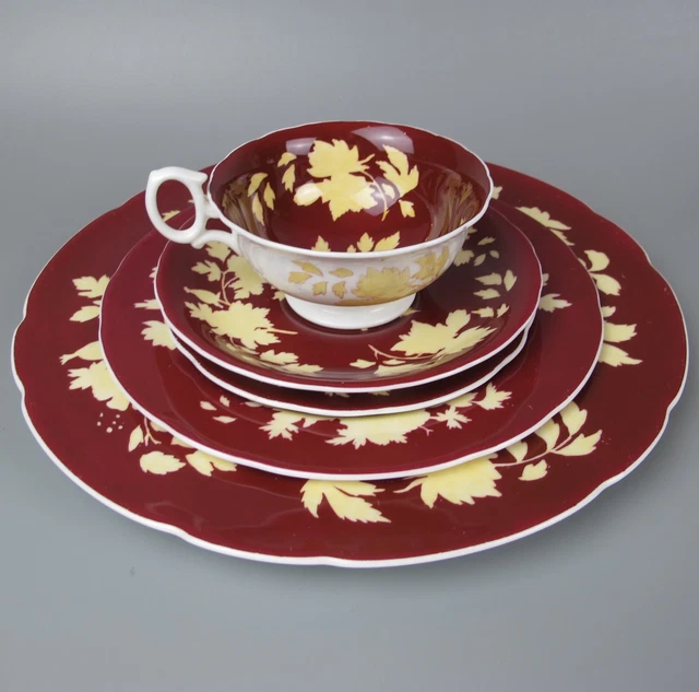 WEDGWOOD DINNER SERVICE Set "Ruby Tonquin". Plates cups. Red bone china ...