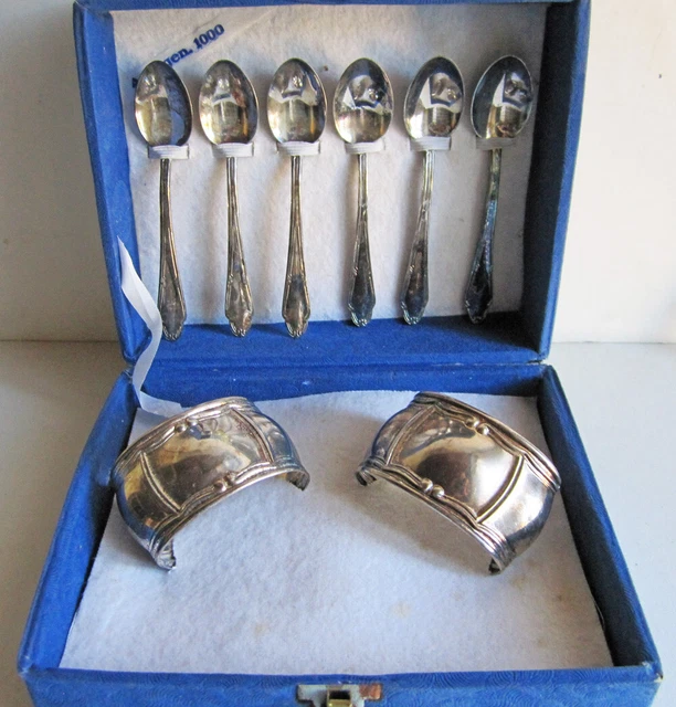 COFFRET CUILLÈRES ET rond de serviette, métal argenté. EUR 9,99 ...