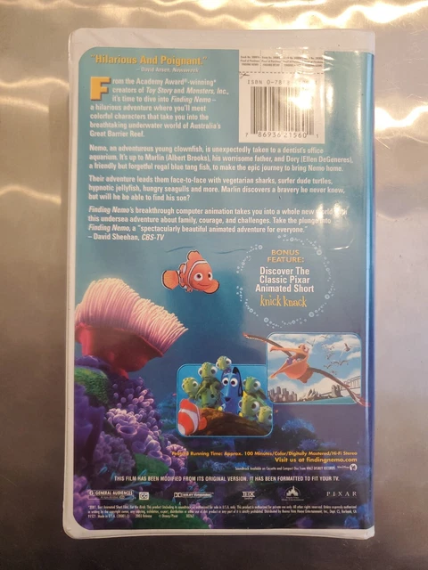 FINDING NEMO (VHS, 2001) Clamshell Disney Pixar Animated Dory Video NEW ...