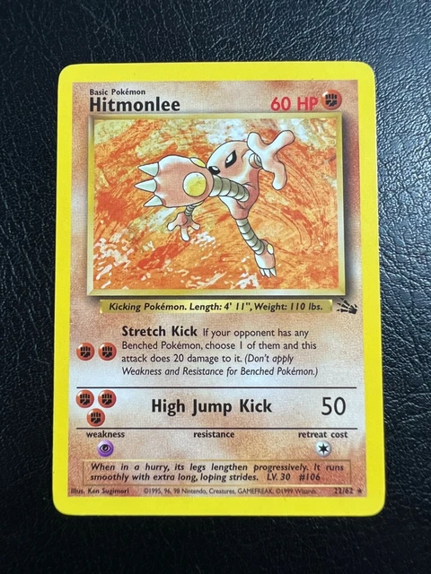 POKEMON WOTC 1999 Fossil Base Set Hitmonlee Rare Vintage Pokemon Card ...