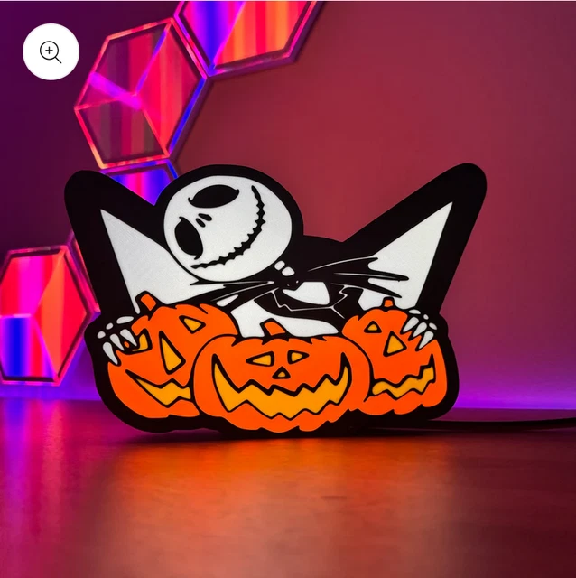 JACK SKELLINGTON WITH 3 Pumpkins Logo LED Lightbox | Mains Powered | 3D ...