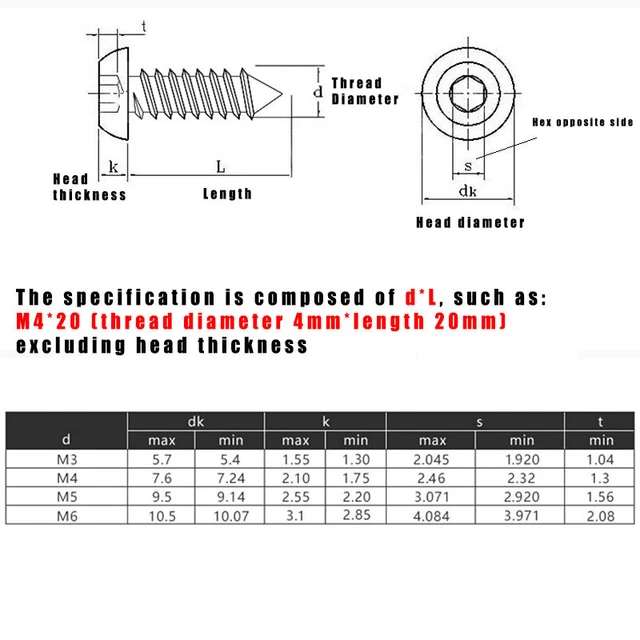 M3 M4 M5 M6 Socket Button Head Wood Screws Black Allen Hex Self Tapping ...