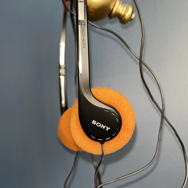 VINTAGE SONY WALKMAN Headphones Orange Pads Adjustable Metal Headband ...